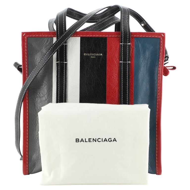 Balenciaga Bazar Convertible Tote Striped Leather Small Blue ...