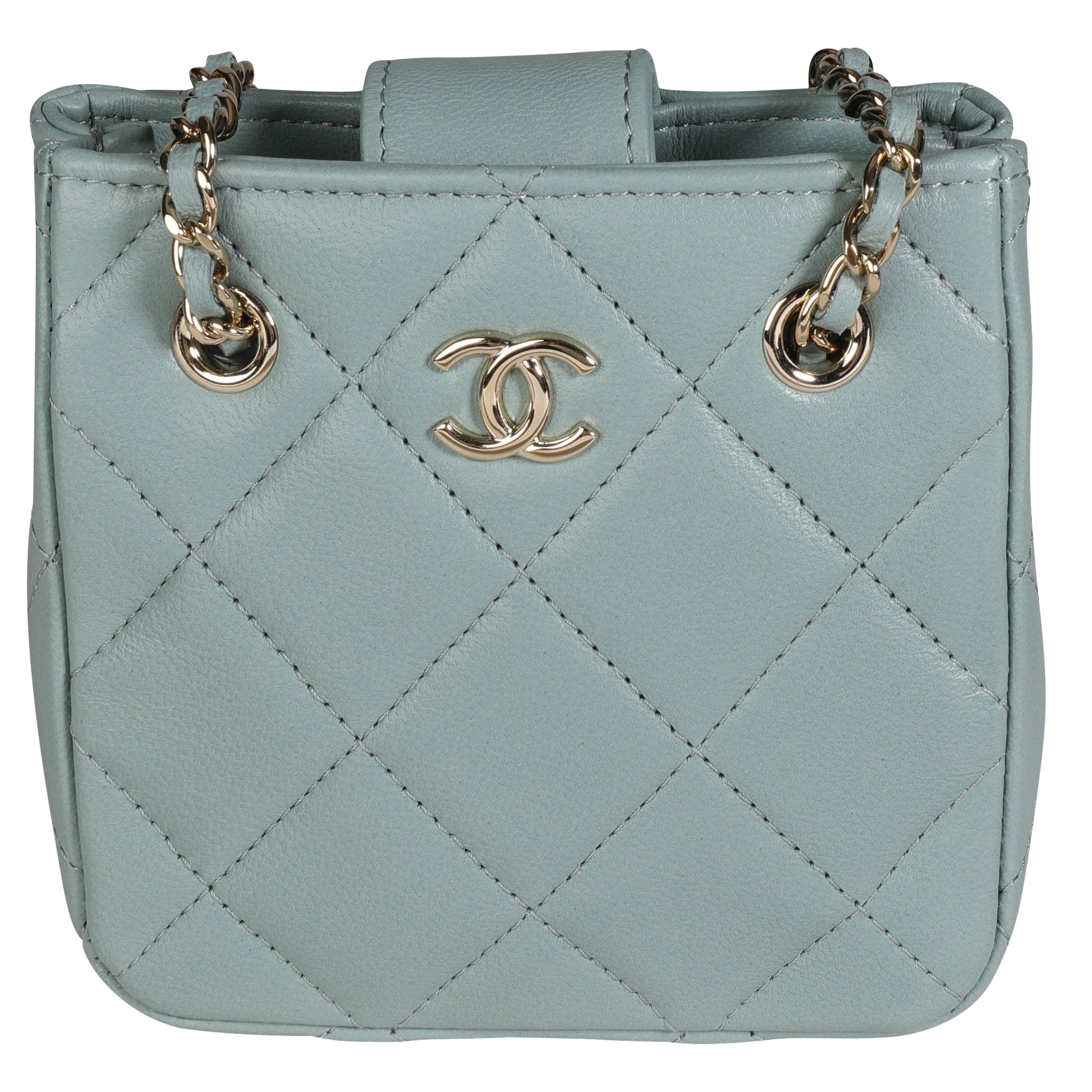 Chanel Light Blue Iridescent Quilted Calfskin Square Mini Classic Flap ...