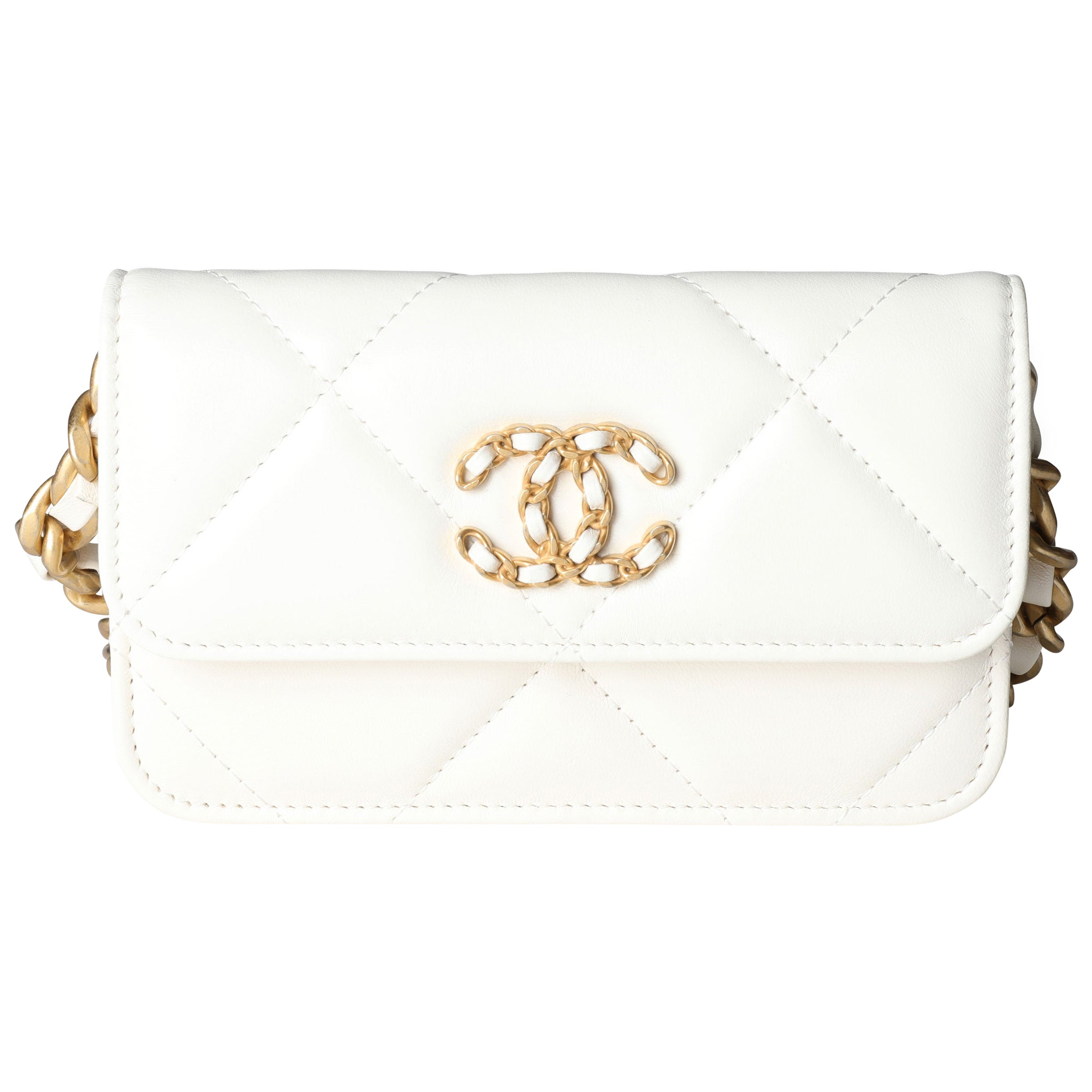 Chanel White Quilted Lambskin Chanel 19 Mini Flap Bag For Sale at ...