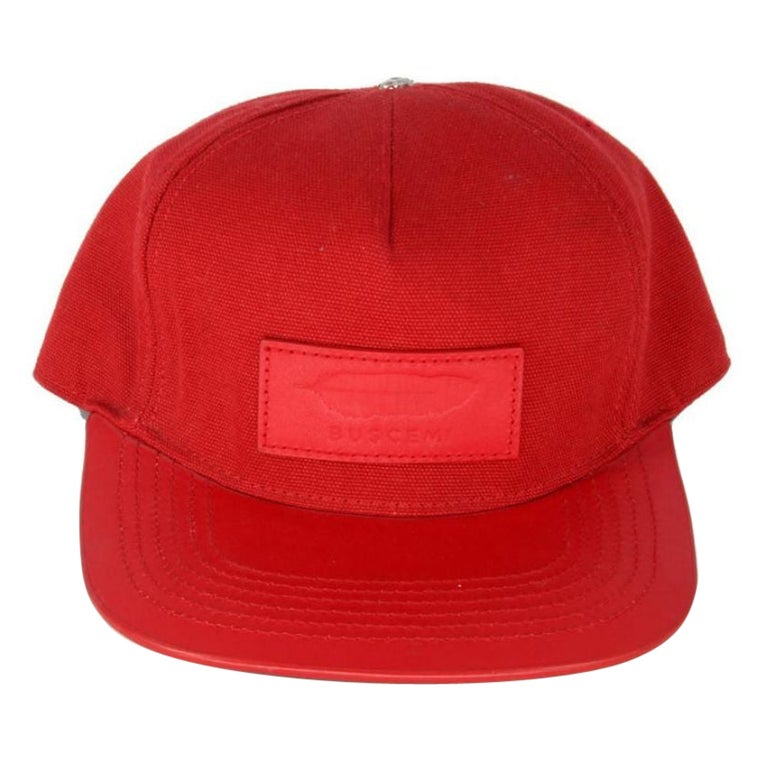 Buscemi Red Adjustable Leather Canvas Made in Italy Hat For Sale at 1stDibs