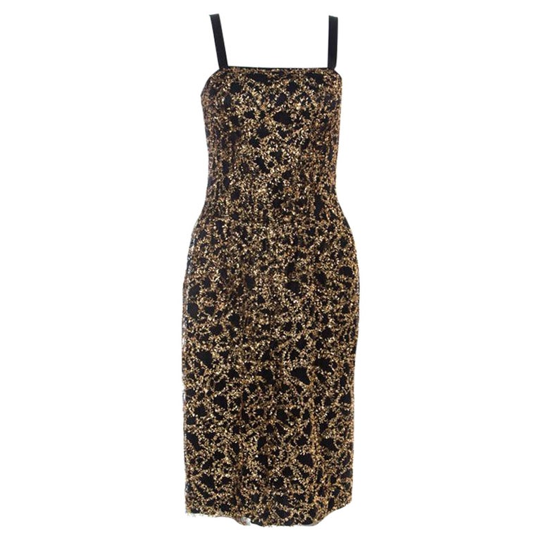 D&G Black Tulle and Gold Confetti Embellished Cocktail Dress S For Sale ...