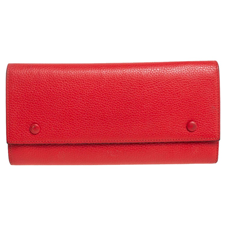 Celine Red Drummed Leather Multifunction Flap Wallet For Sale at 1stDibs