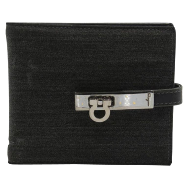 Salvatore Ferragamo Blue Grey Fabric& Leather Gancini Logo Wallet SF ...