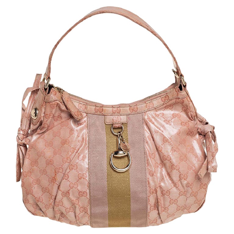 Gucci Peach GG Crystal Canvas Vintage Web Hobo at 1stDibs