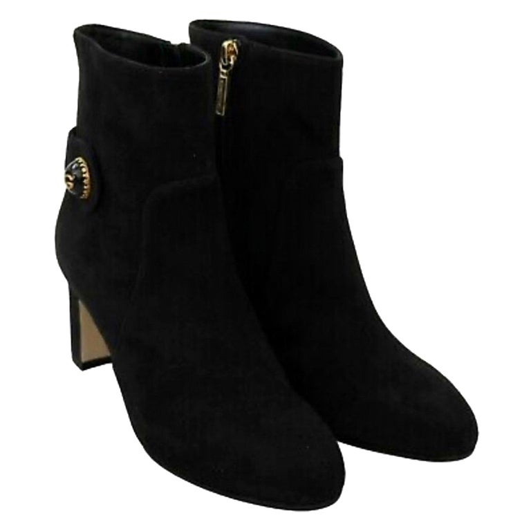 Dolce and Gabbana black suede mid calf boots at 1stDibs