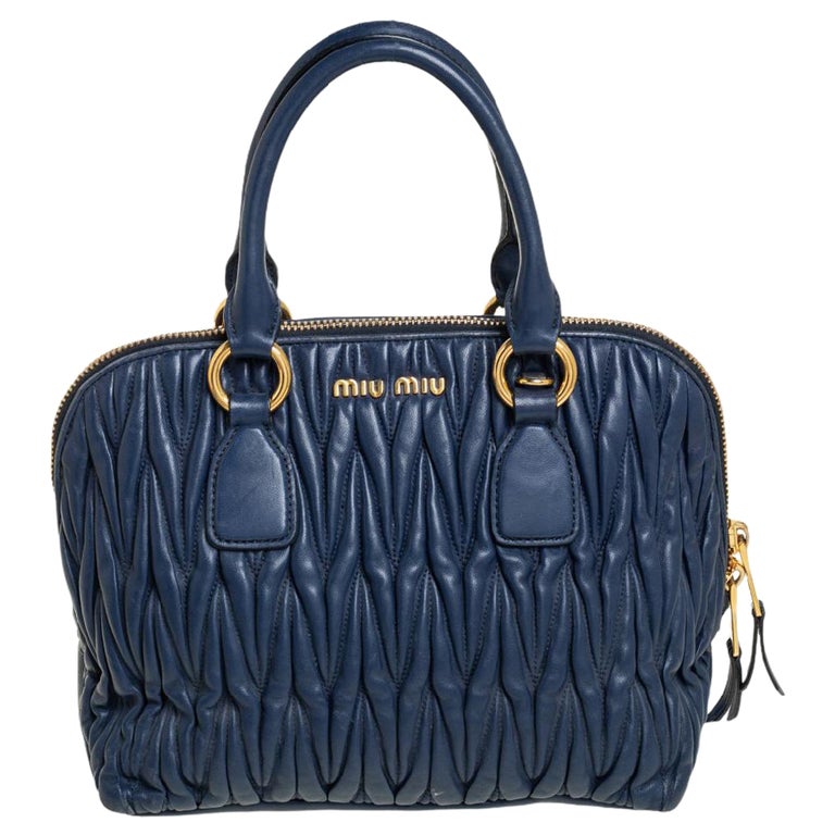 Miu Miu Blue Matelassé Leather Top Zip Satchel at 1stDibs