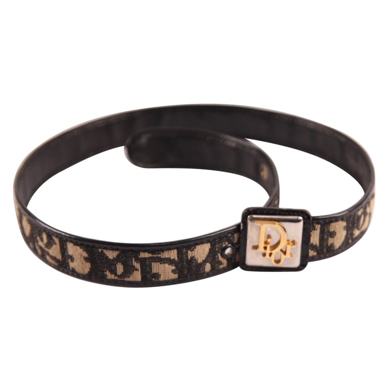 Christian Dior monogram navy jacquard canvas and leather belt, circa ...