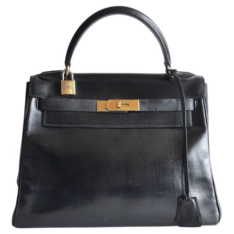 Hermès Kelly 28 Black box leather at 1stDibs