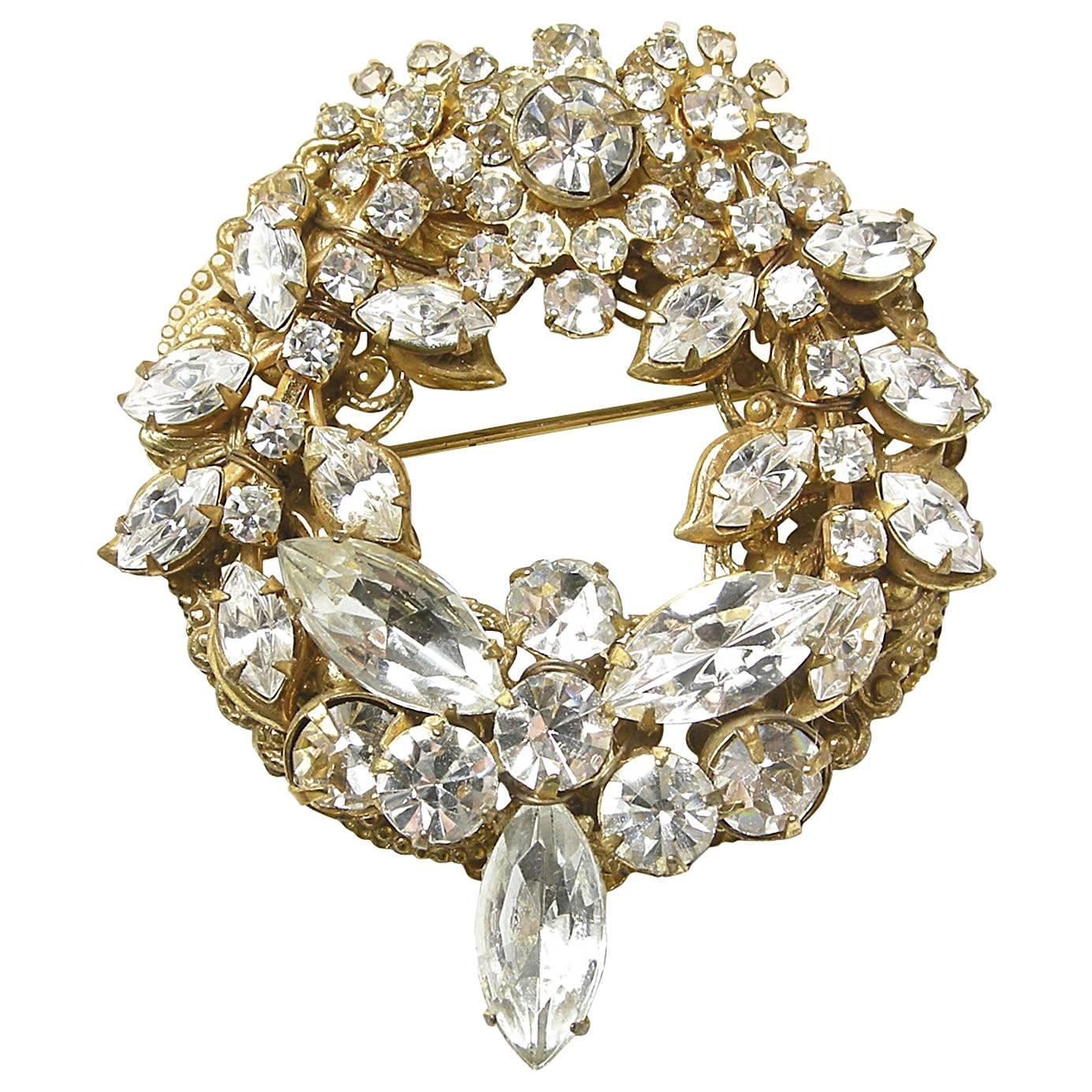 Vintage Miriam Haskell Rhinestone Circle Pin at 1stDibs