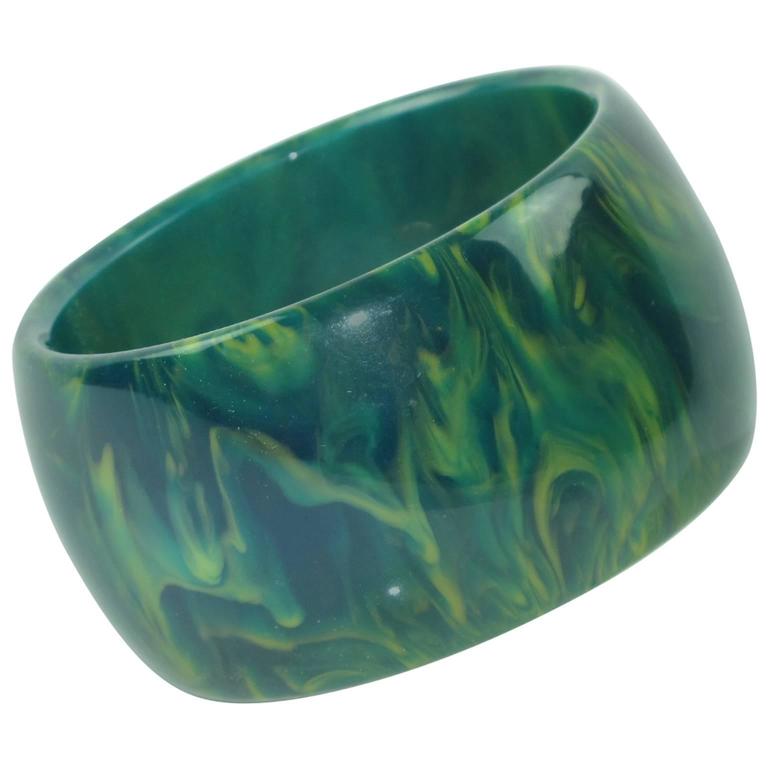 Bakelite Bracelet Bangle Blue-moon Marble Oversized Wide Shape at ...