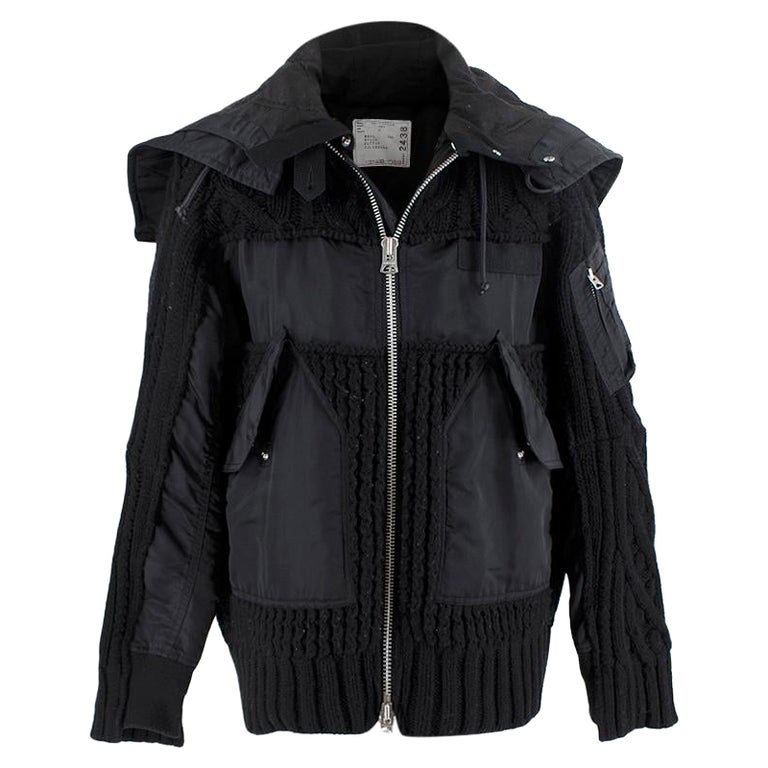 Black Cable Knit and Nylon Jacket For Sale at 1stDibs