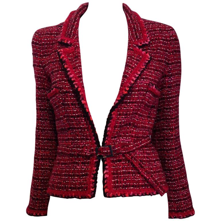 Chanel Red and White Tweed Blazer Jacket at 1stDibs | chanel red tweed ...