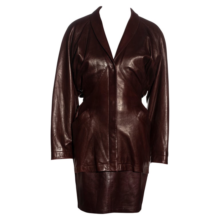 Azzedine Alaia brown leather jacket and skirt suit, fw 1984 For Sale at ...