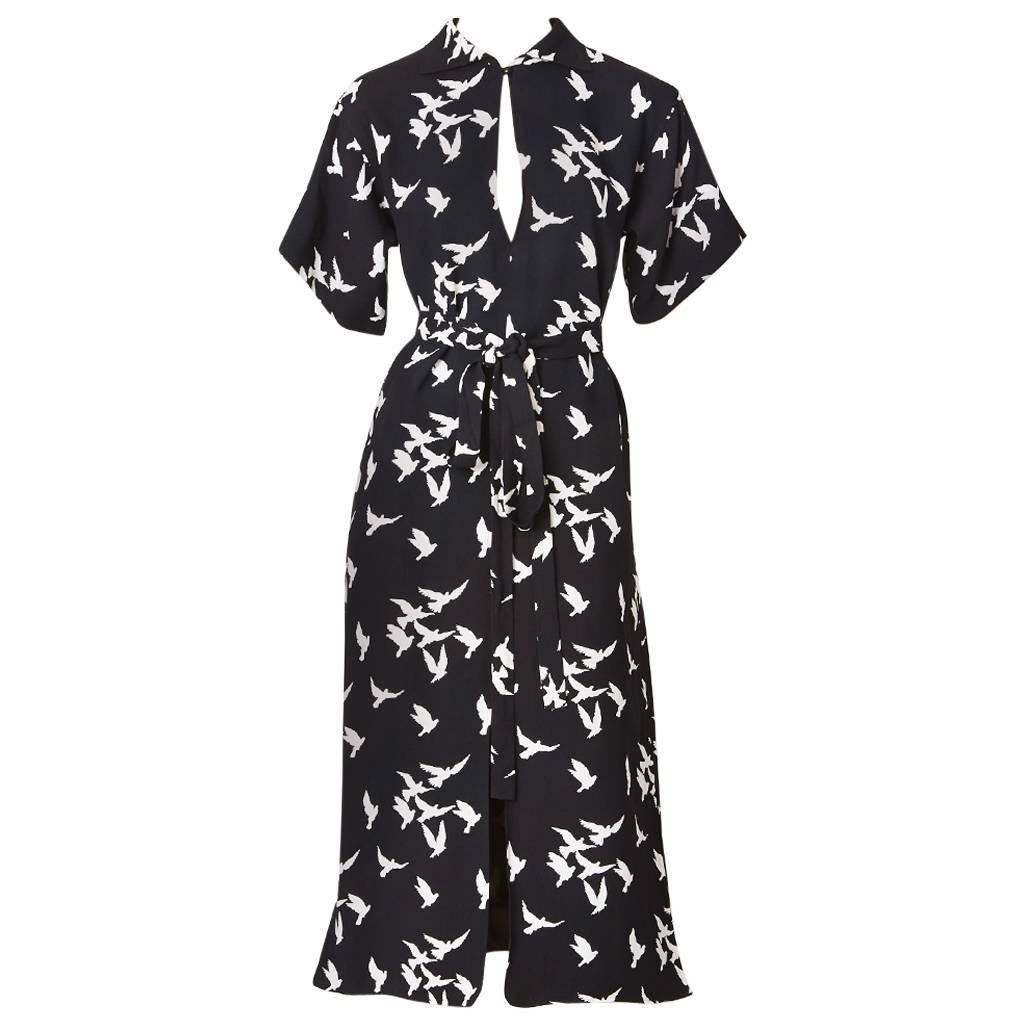 Yves Saint Laurent Crepe Bird Print Dress at 1stDibs