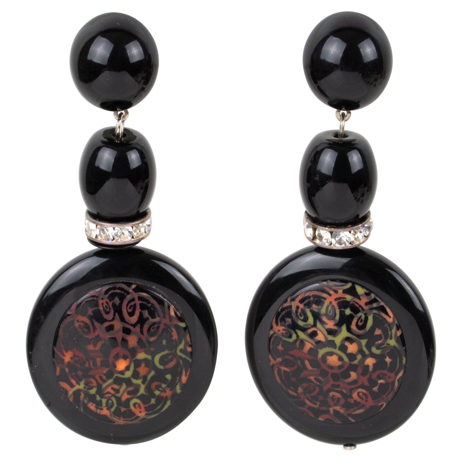 Angela Caputi Dangle Resin Clip Earrings Faux Coral and Lapis For Sale ...