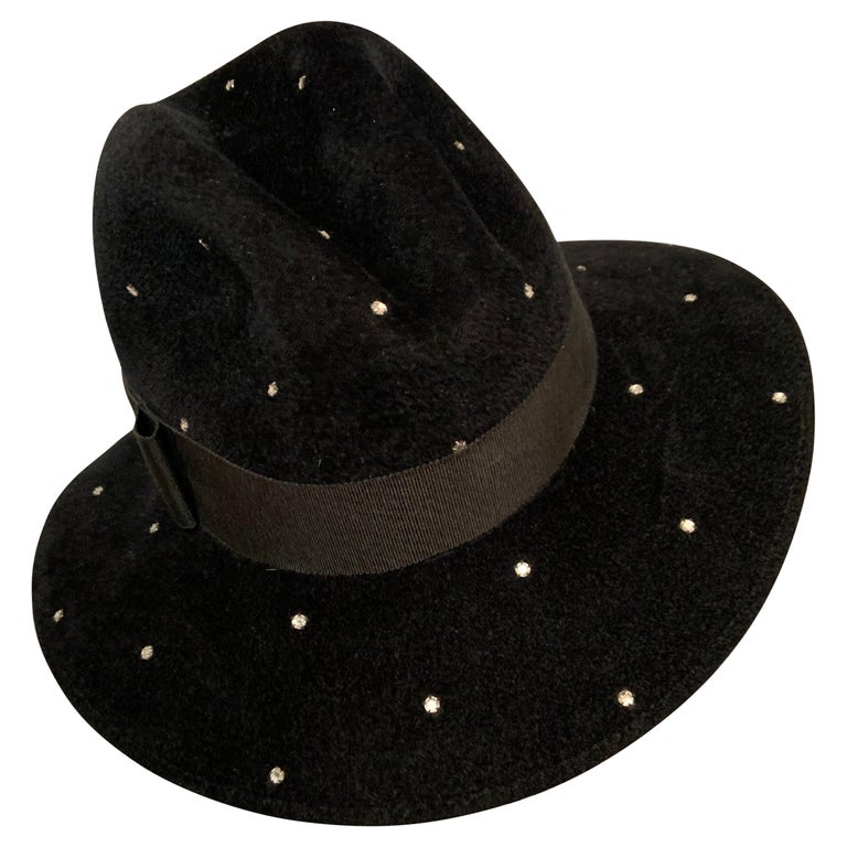 Frank Olive Private Collection Rhinestone Studded Black Fedora at 1stDibs