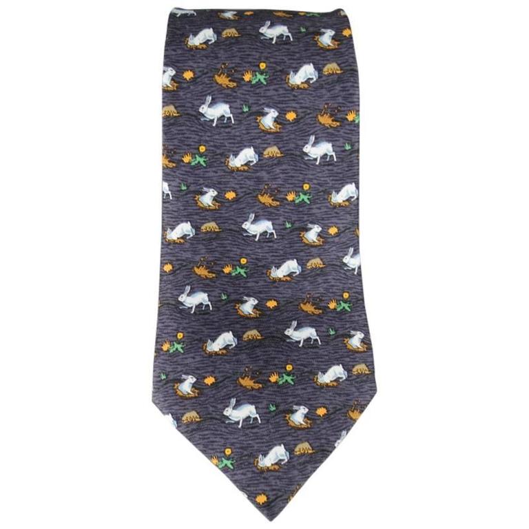 HERMES Slate Rabbit Hole Print Silk Tie at 1stDibs | hermes rabbit tie