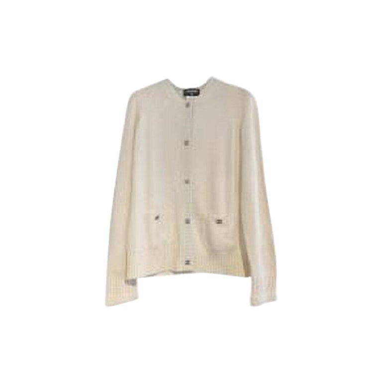 Ivory Cashmere CC Twistlock Cardigan For Sale at 1stDibs