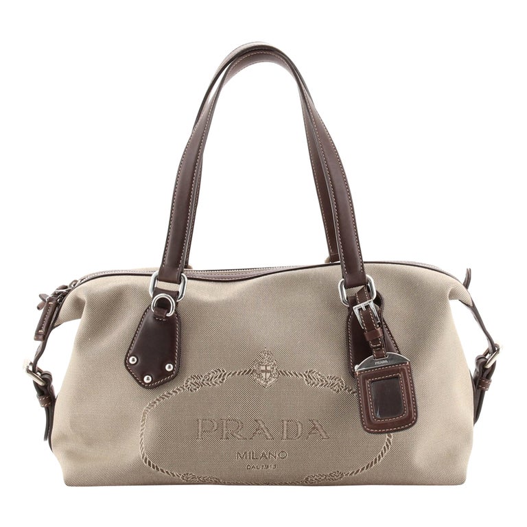 Prada Logo Belted Boston Bag Canvas Medium at 1stDibs