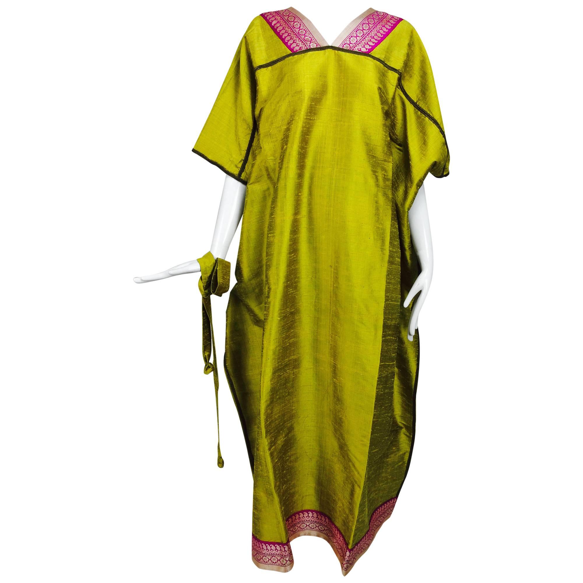 Cleopatra / Broumand Boutique chartreuse raw silk caftan 1960s at 1stDibs