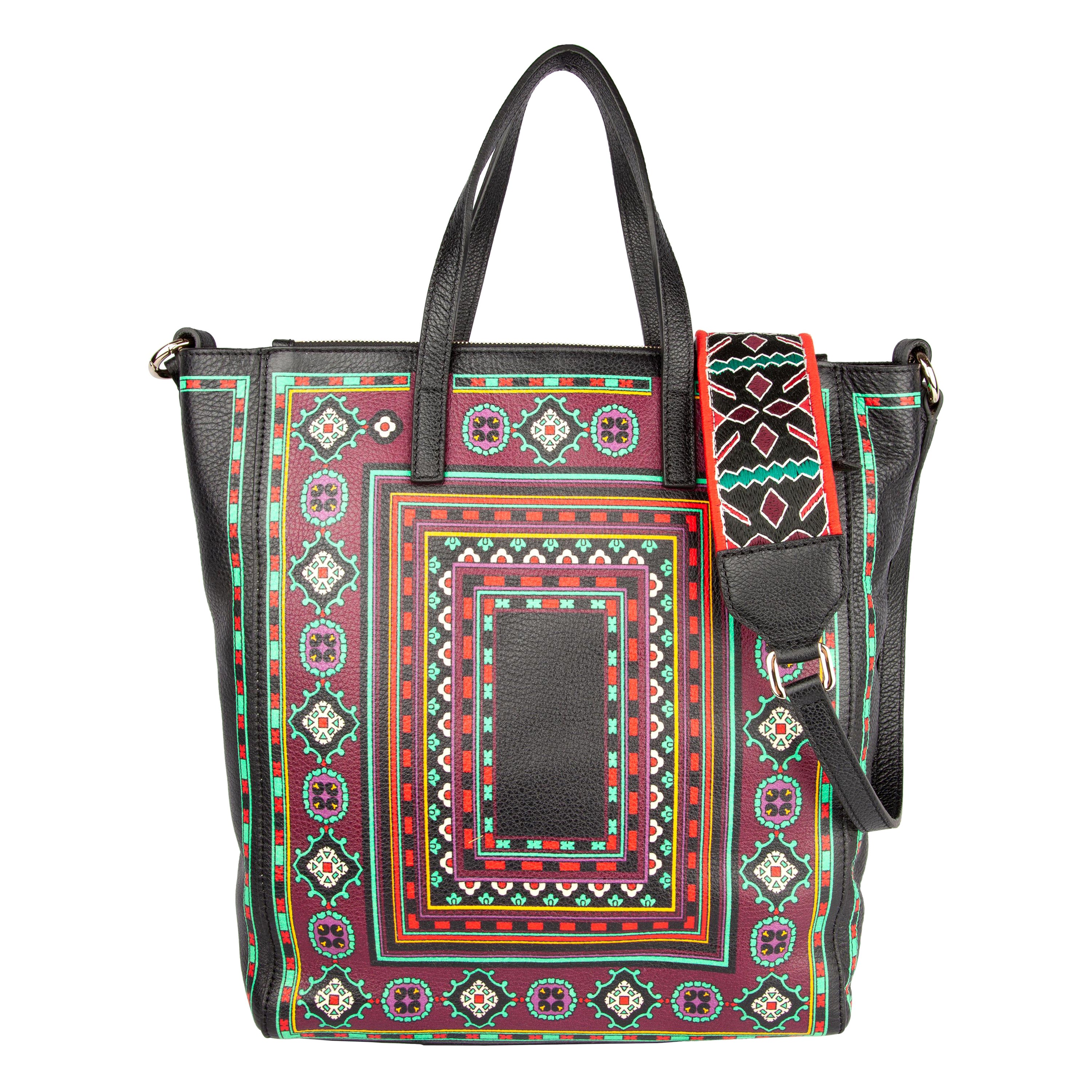 Etro Small Southwestern Print Leather Shopping Tote with Embroidered ...