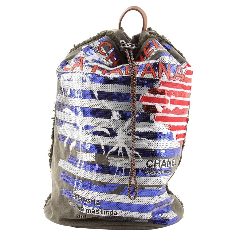 Chanel Cuba La Habana Drawstring Backpack Sequin Embellished Canvas ...