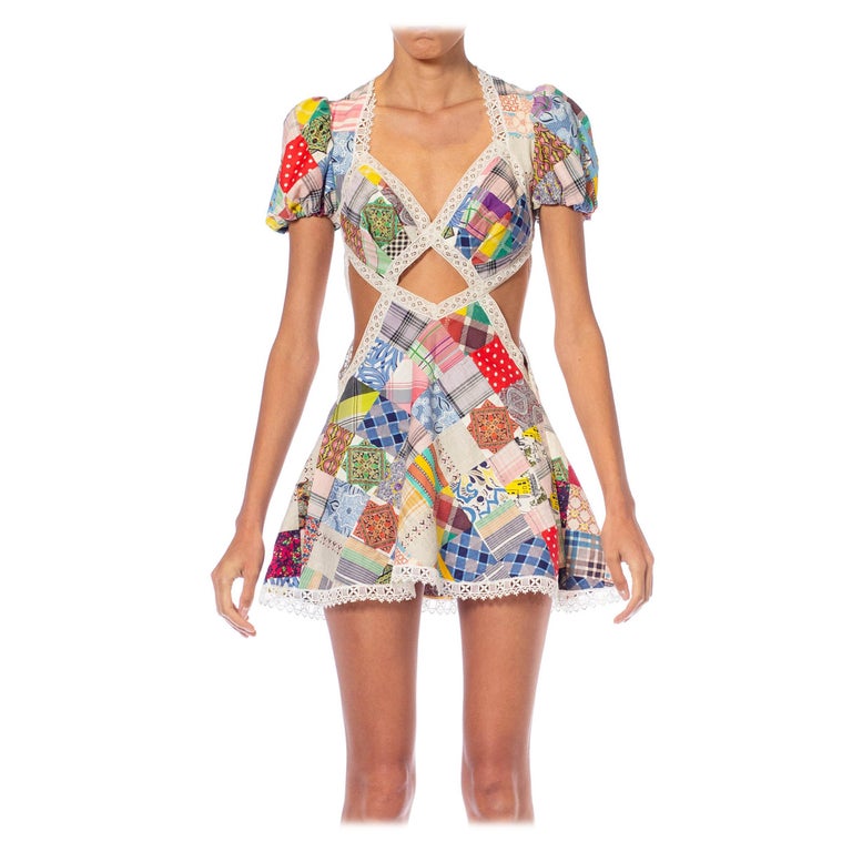 Multicolor Cotton and Vintage Lace Patchwork Quilt Dress For Sale at ...