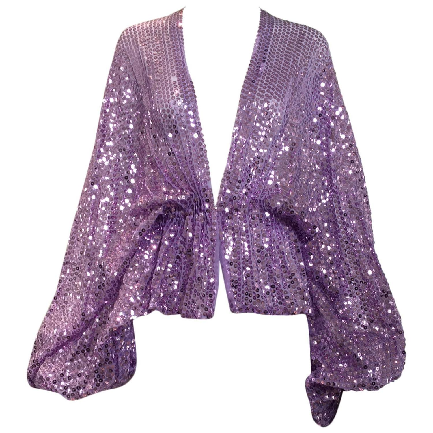 70s Lavender sequin blouse with billowy sleeve at 1stdibs