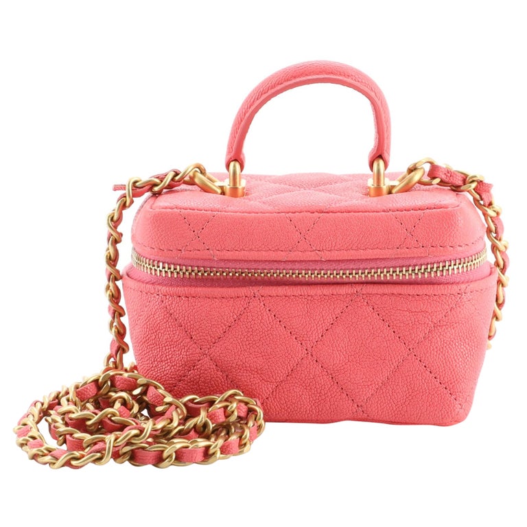 Chanel Top Handle Zip Around Vanity Case with Chain Quilted Caviar Mini ...