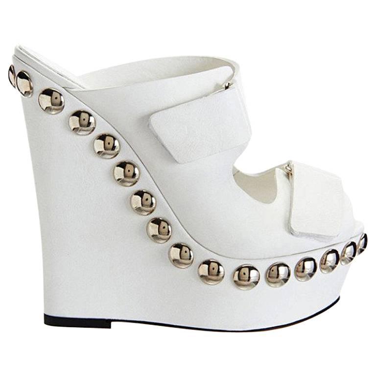Giambattista Valli White Leather Studded Platform Shoes For Sale at ...