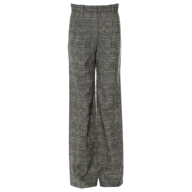 Chanel - Pantalon à jambes larges en tweed à motif mélangé gris, taille ...