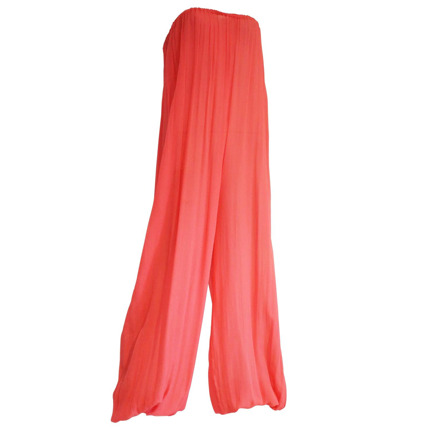 Quorum pink silk chiffon harem jumpsuit, c. 1970s For Sale at 1stdibs