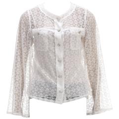 Chanel White Long Sleeve Lace Top (Size 36) For Sale at 1stDibs