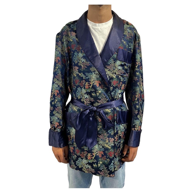 1950S Navy Embroidered Silk Smoking Jacket at 1stDibs