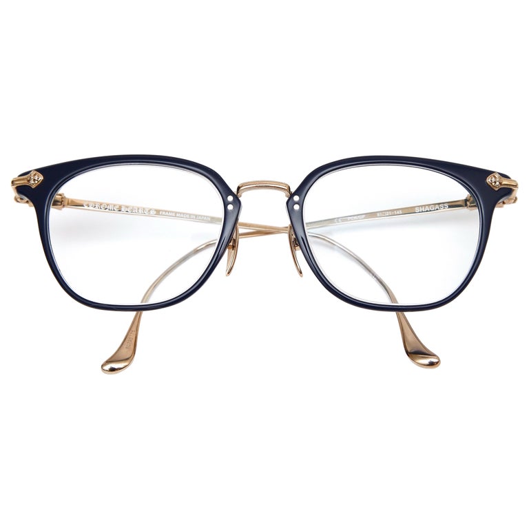 CHROME HEARTS Eyeglass Frames Navy Blue SHAGASS Gold Arms JEJE SPOT ...