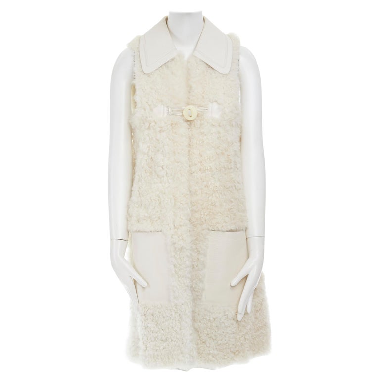 runway FENDI shearling fur white leather collar patch pocket vest ...