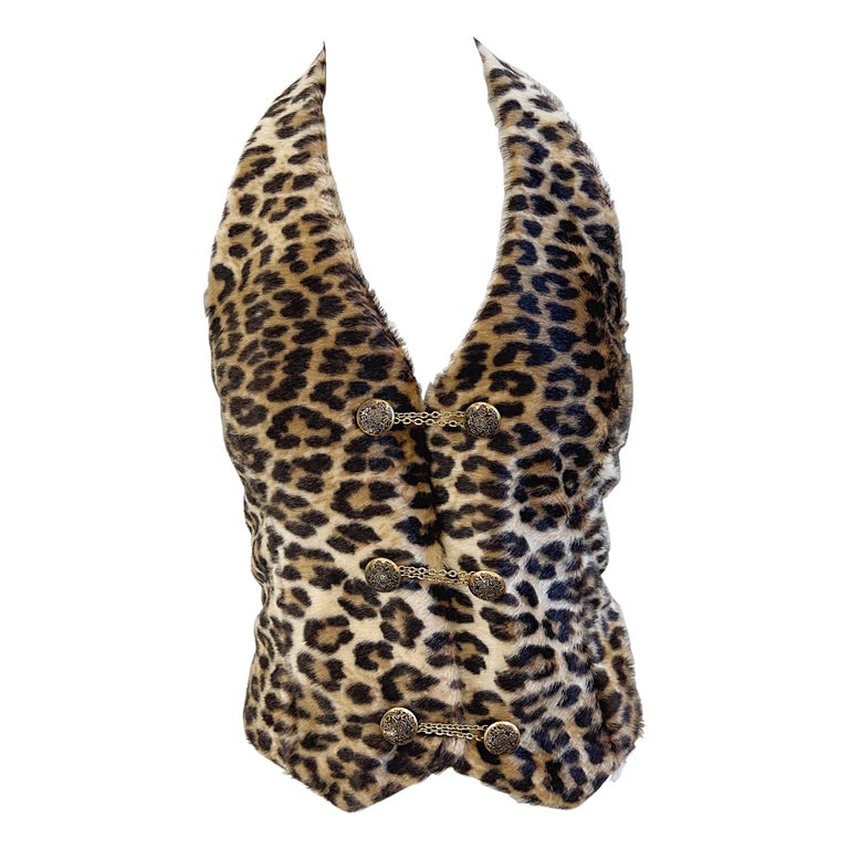 1990s Faux Fur Leopard Cheetah Print Vintage 90s Halter Top Blouse ...