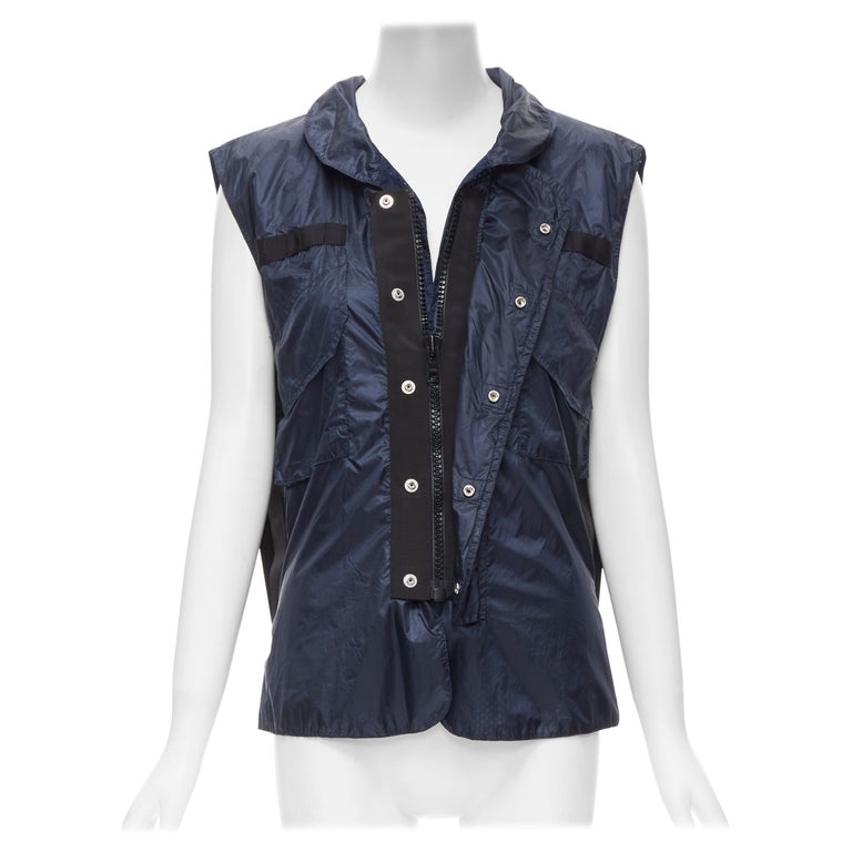 SACAI 2015 navy blue light nylon technical pocket grosgrain zip vest S ...
