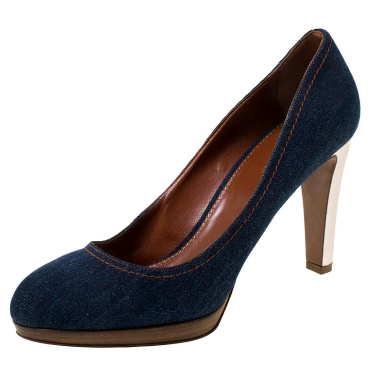 Sergio Rossi Blue Denim Pumps Size 39 For Sale at 1stDibs