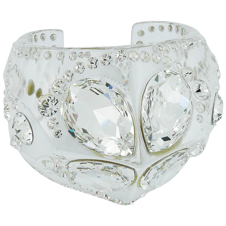 Christian Dior Clear Lucite and Crystal Cuff Bracelet at 1stDibs