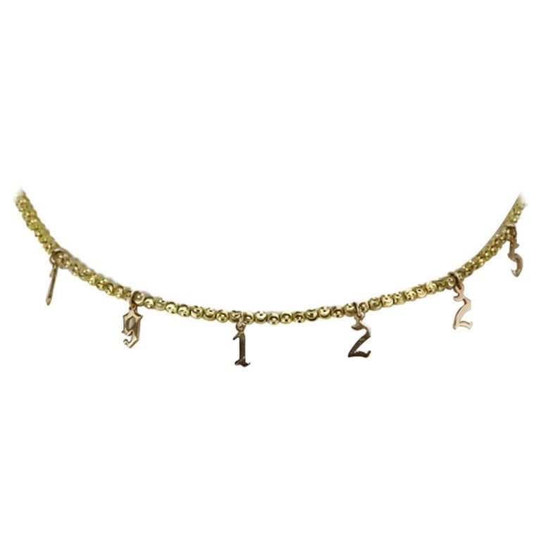 Ruby Stella Gothic Numbers 14K Yellow Gold Ball Chain Necklace For Sale ...