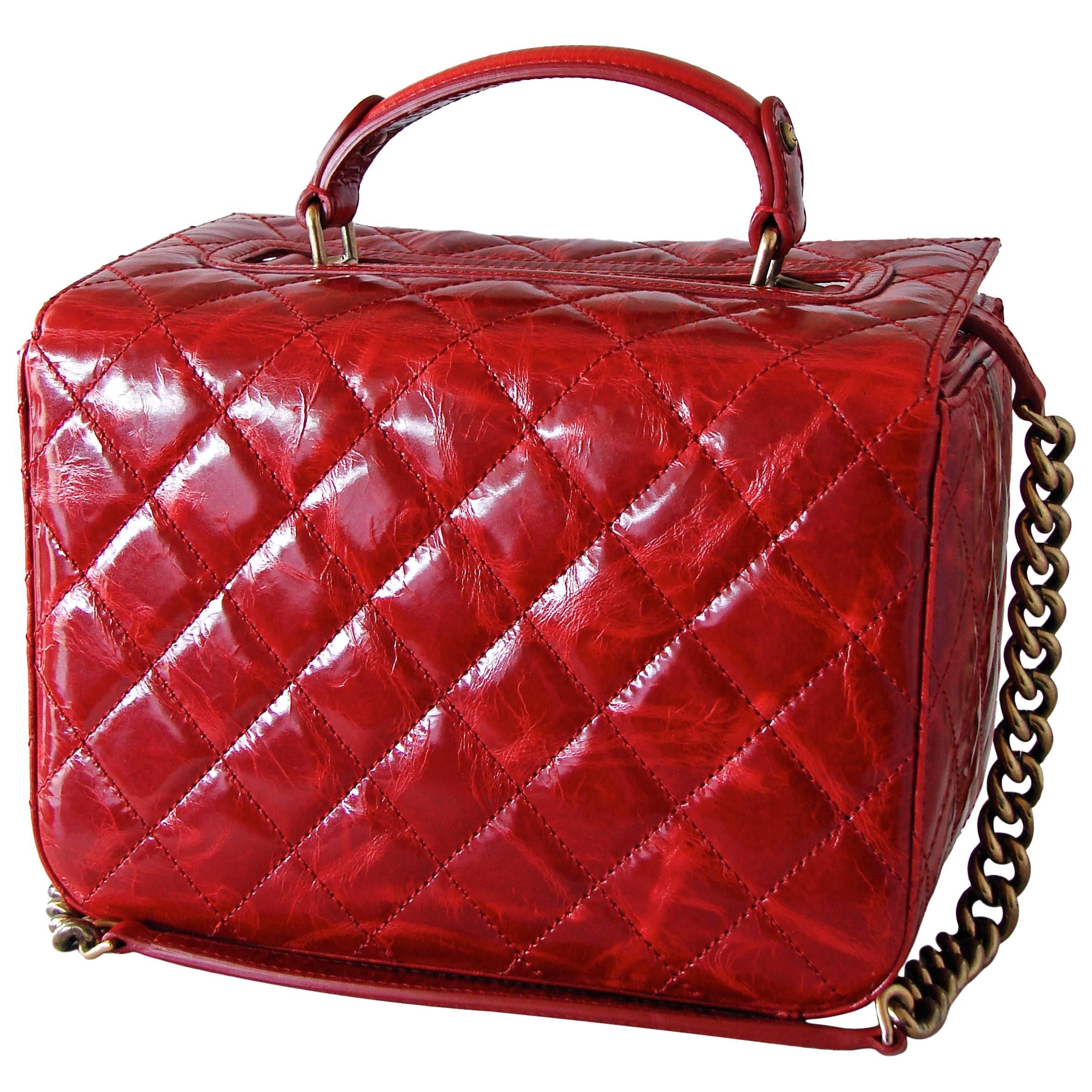 Exquisite Chanel Red Matelasse Large Train Case Travel Bag New with ...