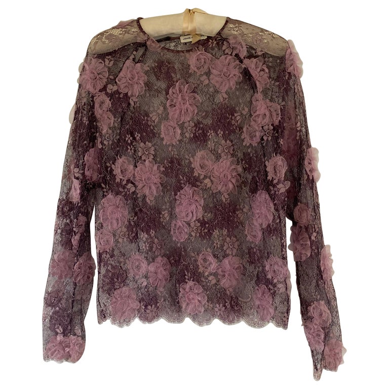 John Anthony Vintage 1970s Lace Ribbon Flower Top For Sale at 1stDibs