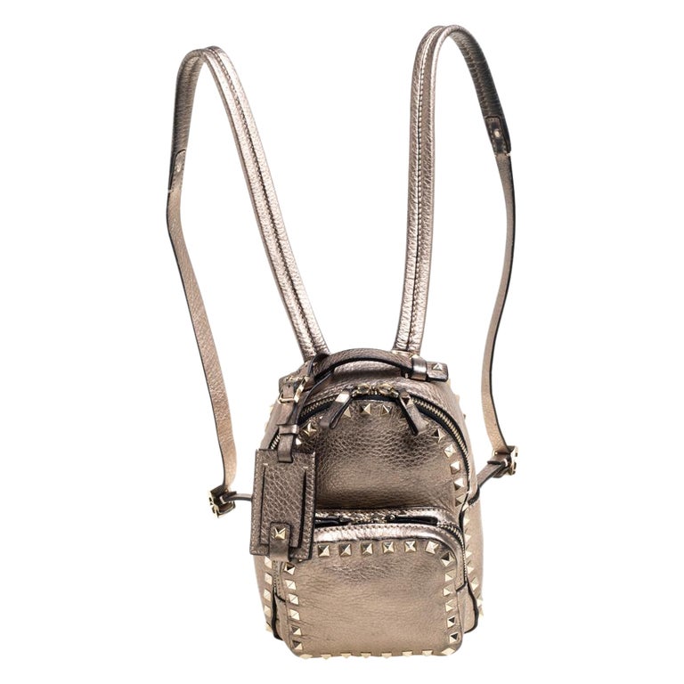 Valentino Metallic Light Brown Leather Mini Rockstud Backpack at 1stDibs