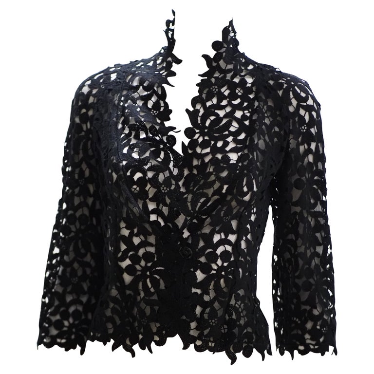 Chanel black see through lace jacket at 1stDibs