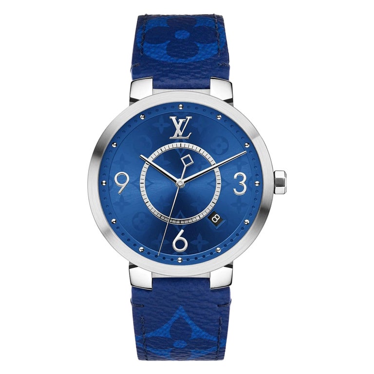 Louis Vuitton Polished Stainless Steel Tambour Slim Monogram Watch 39mm ...