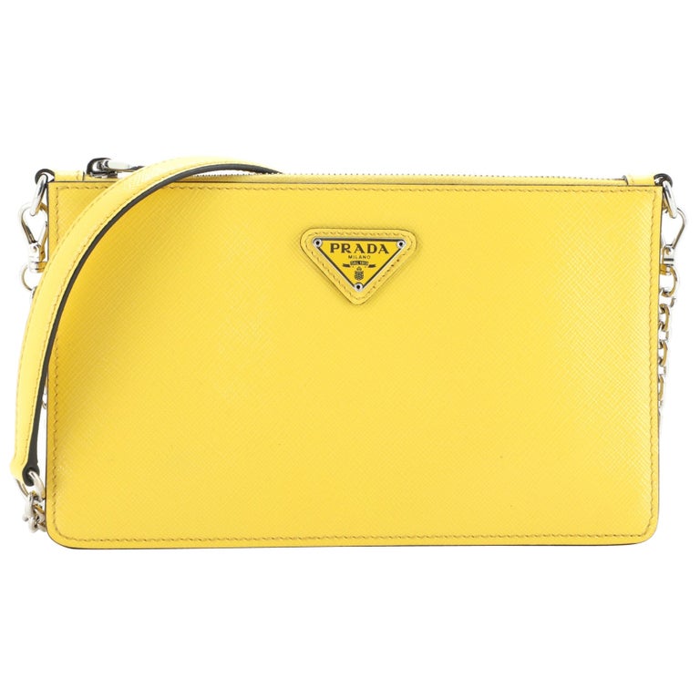 Prada Chain Pochette Saffiano Leather For Sale at 1stDibs