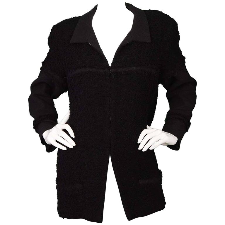 Chanel Black Heavy Boucle Overcoat sz FR50 For Sale at 1stDibs