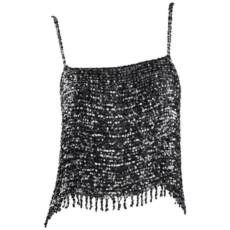 Chanel 1999A Pewter/Silver Sequin Top FR 40 For Sale at 1stDibs