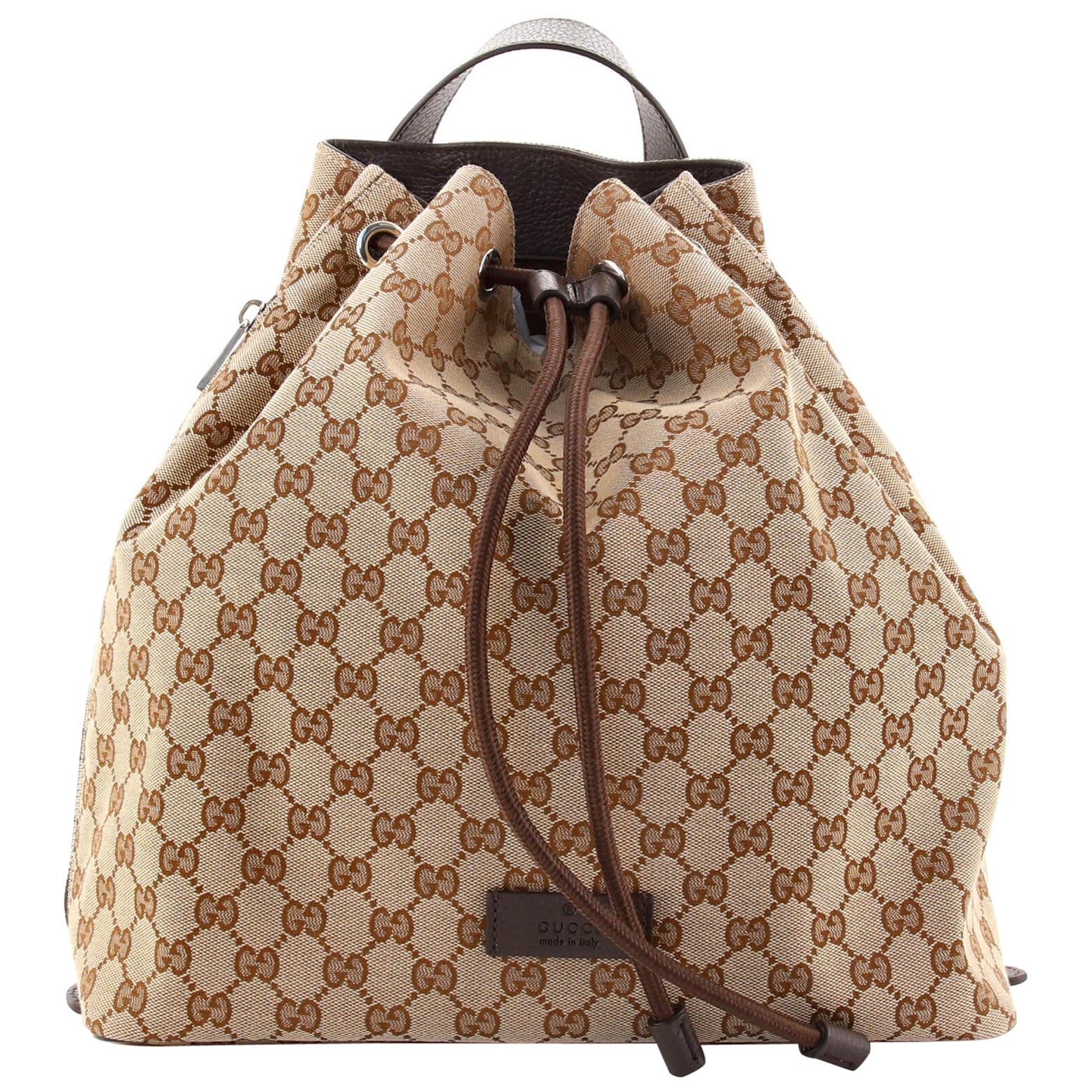 Gucci Logo Drawstring Backpack Printed Leather Large at 1stDibs